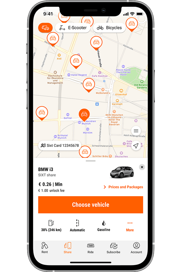 Car sharing, e-scooters, e-mopeds & bikes all in one app | SIXT share
