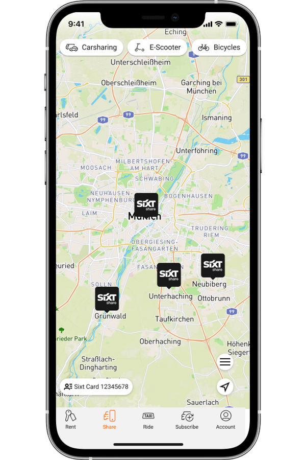 Car sharing, e-scooters, e-mopeds & bikes all in one app | SIXT share