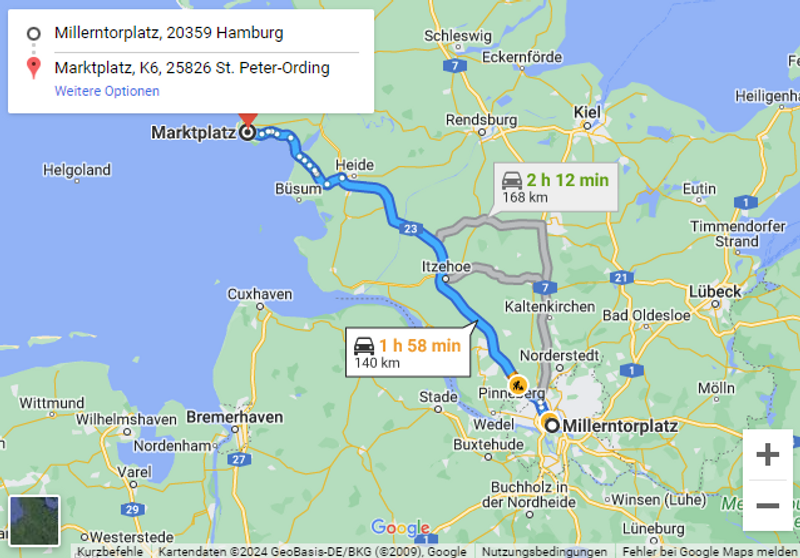 Route Nach St Peter Ording